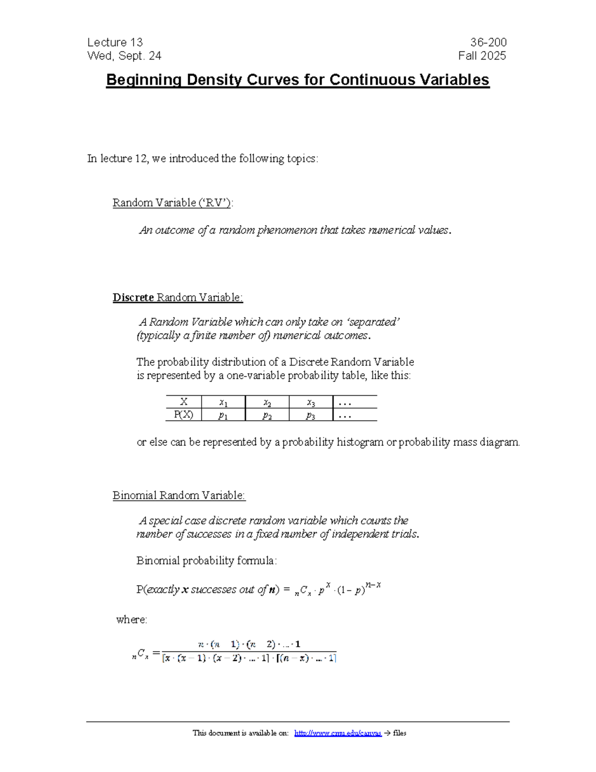 Lecture 13: Beginning Density Curves for Continuous Variables - Studocu