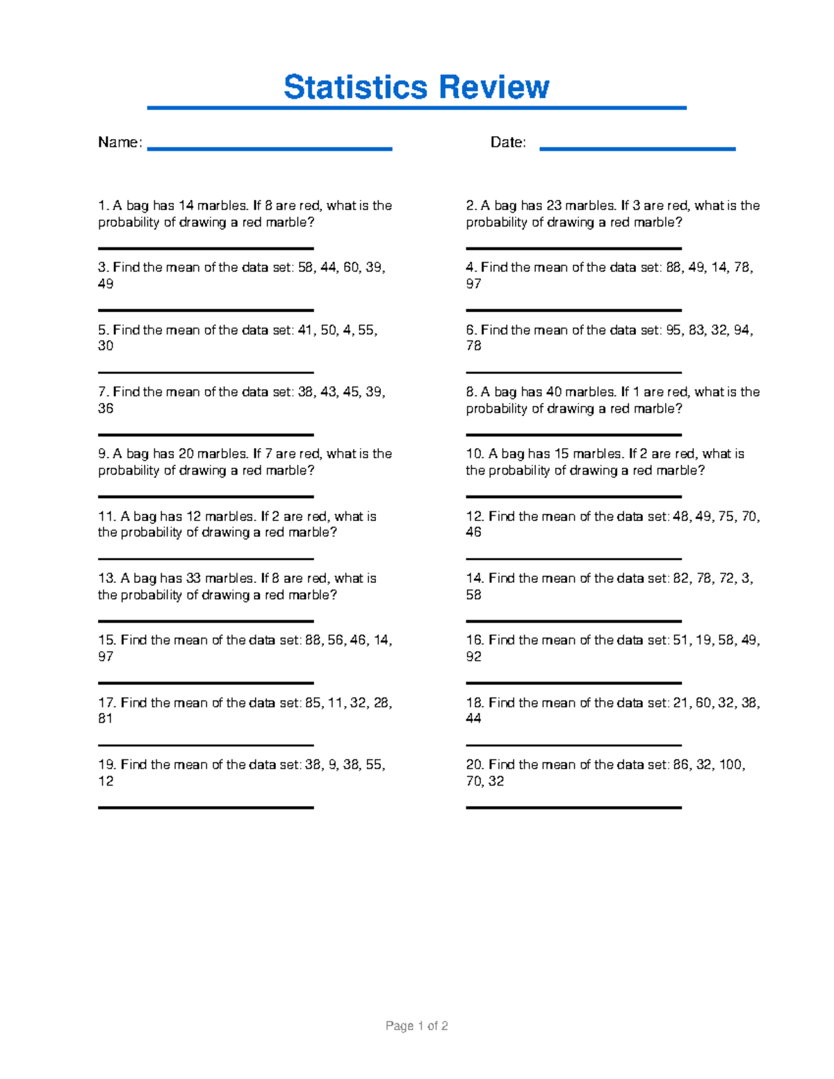 Statistics Review 8: Probability & Mean Calculations - Studocu