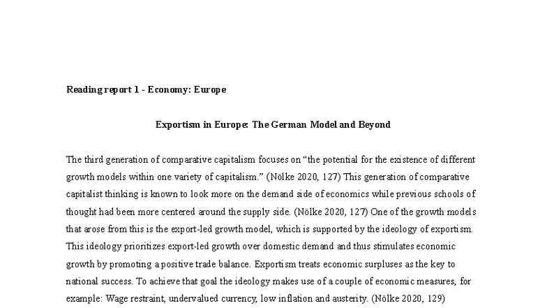 Reading Report 1: Exportism in Europe - The German Model and Impacts ...