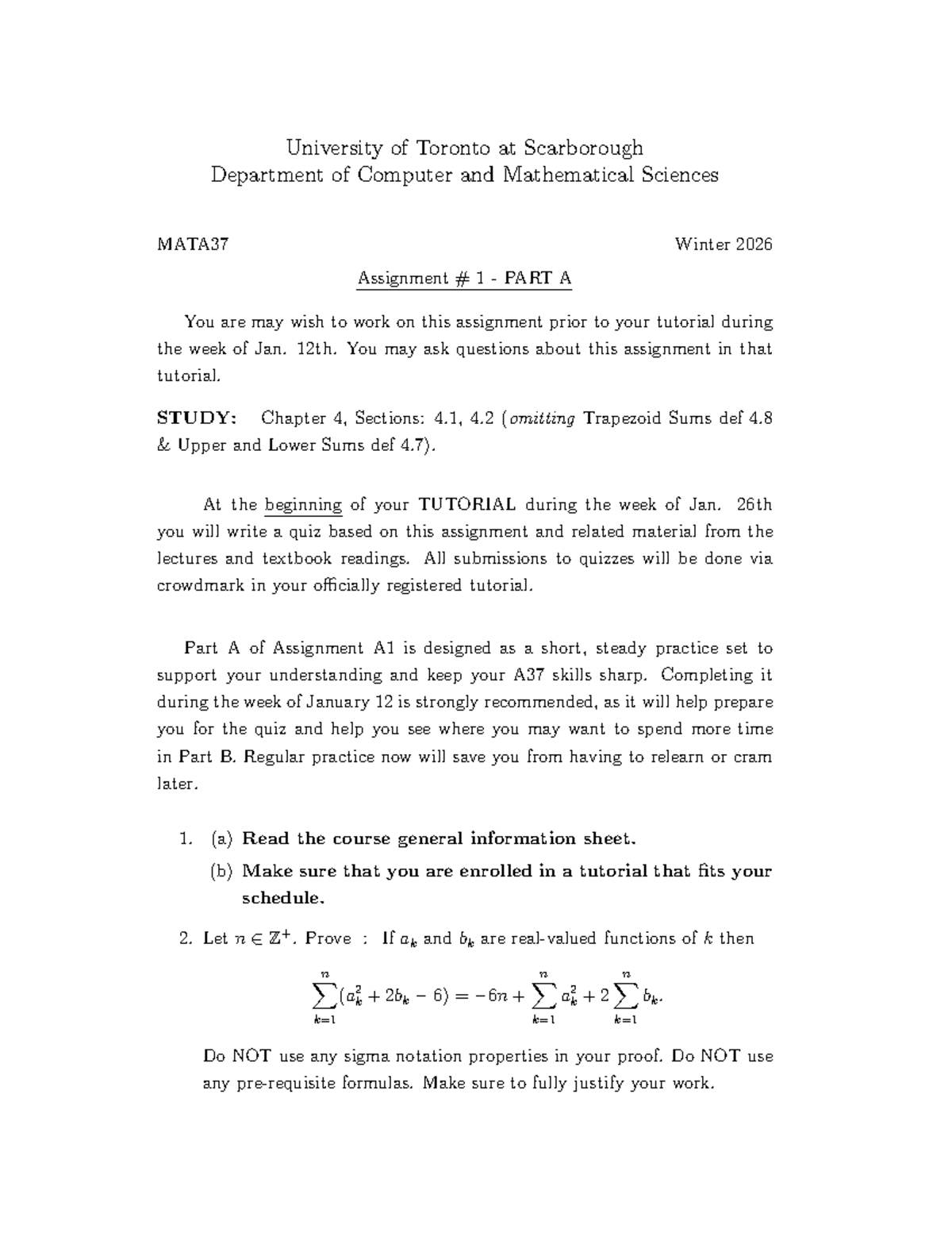 MATA37 Winter 2026 Assignment 1 Part A - Tutorial Preparation Guide ...
