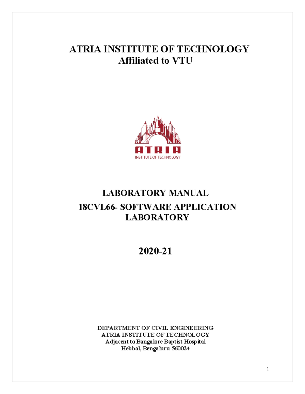 18CVL66 Software Application Laboratory Manual for Civil Engineering ...