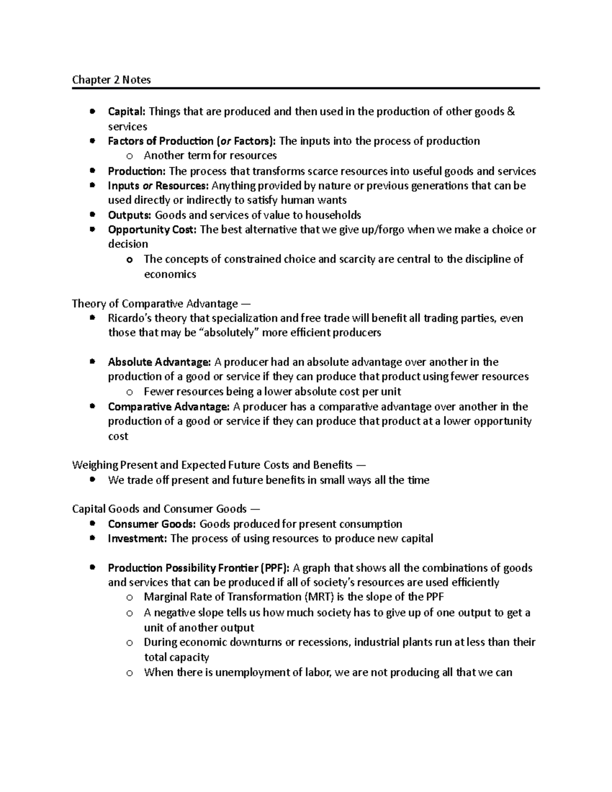 Macro Chapter 2 Scarcity : Choice - Chapter 2 Notes Capital: Things ...