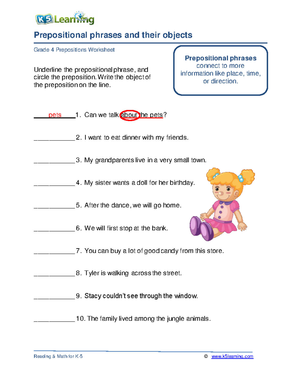 Grade 4 prepositional phrases objects a - Prepositional phrases and ...