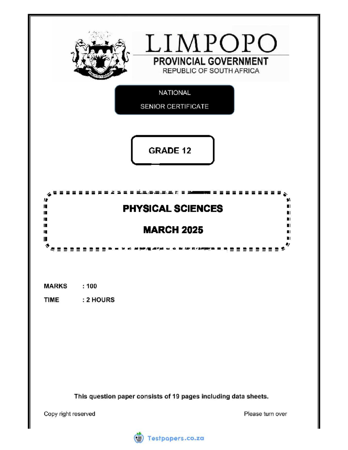 Physical Sciences Grade 12 NSC March 2025 Question Paper - Studocu