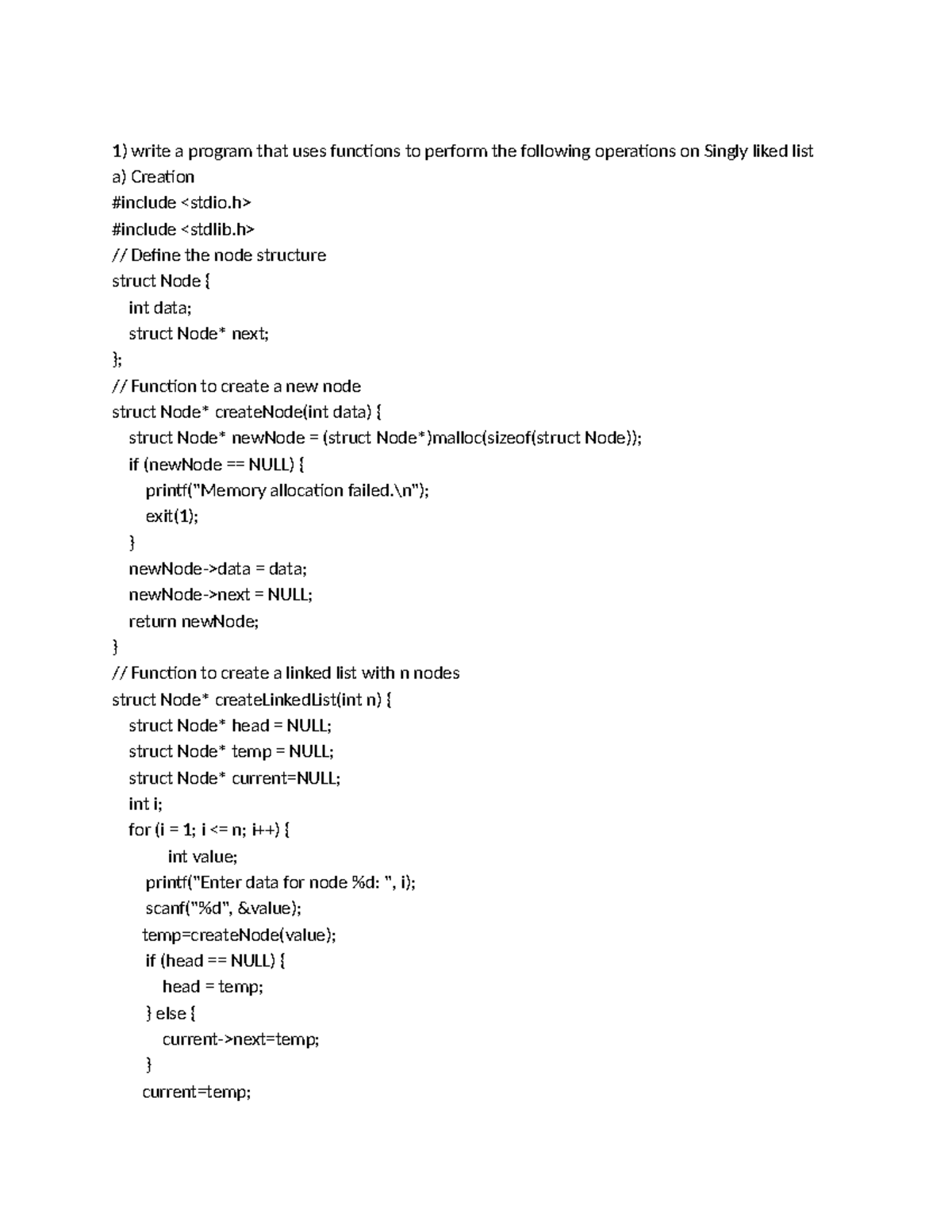 VR(24) DS LAB - Practical: Operations on Singly & Doubly Linked Lists - Studocu