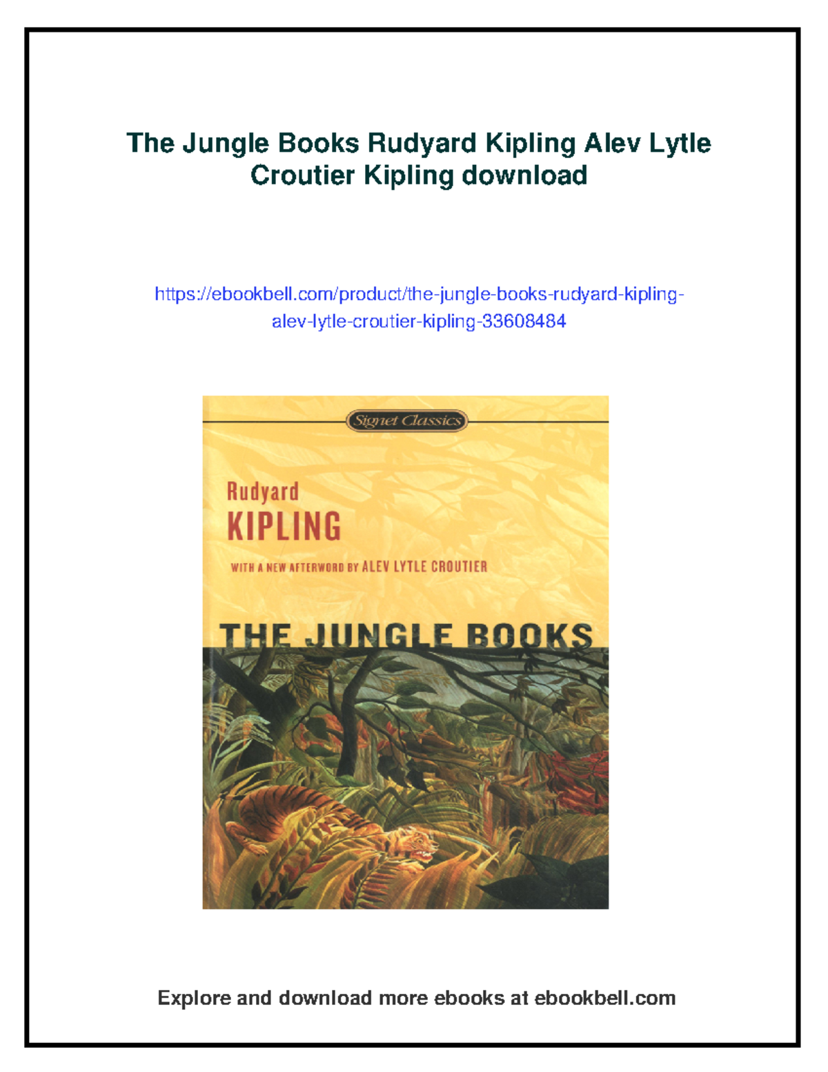 The Jungle Books by Rudyard Kipling: Downloadable Edition - Studocu