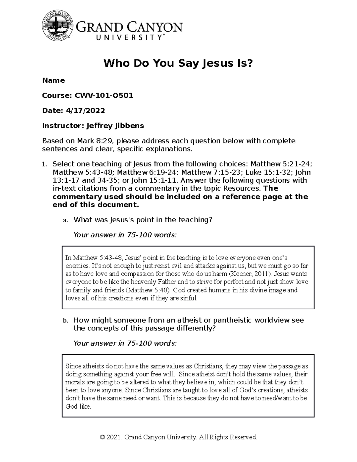 Who Do You Say Jesus Is? - CWV-101 Final Exam Notes - Studocu