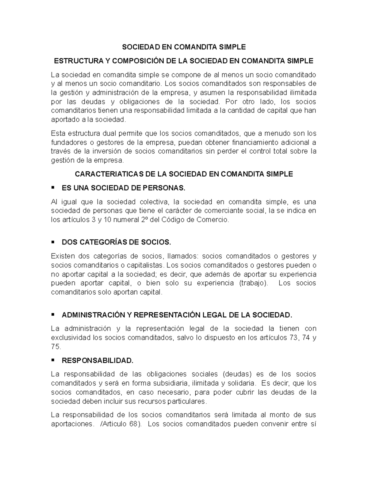 Sociedad en Comandita Simple: Estructura y Características Clave - Studocu