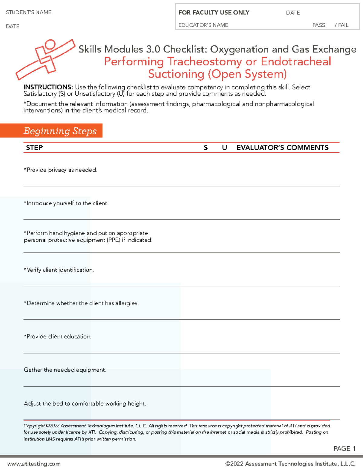 Ati Skills Modules 3.0 checklist: Airway management and suctioning ...