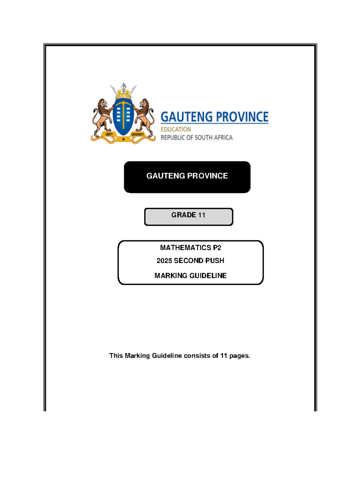 Mathematics Grade 11 P2 Second Push Marking Guideline 2025 - Studocu