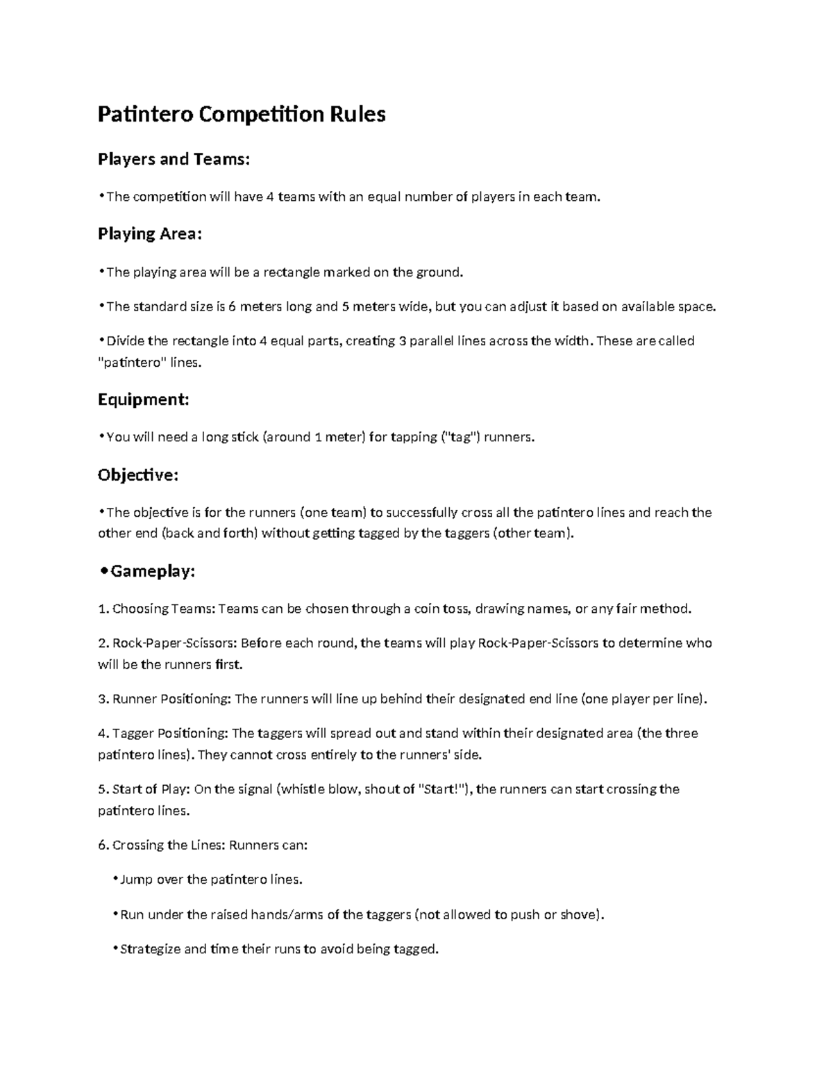 Patintero Competition Rules and Round-Robin Format (ADVS 101) - Studocu