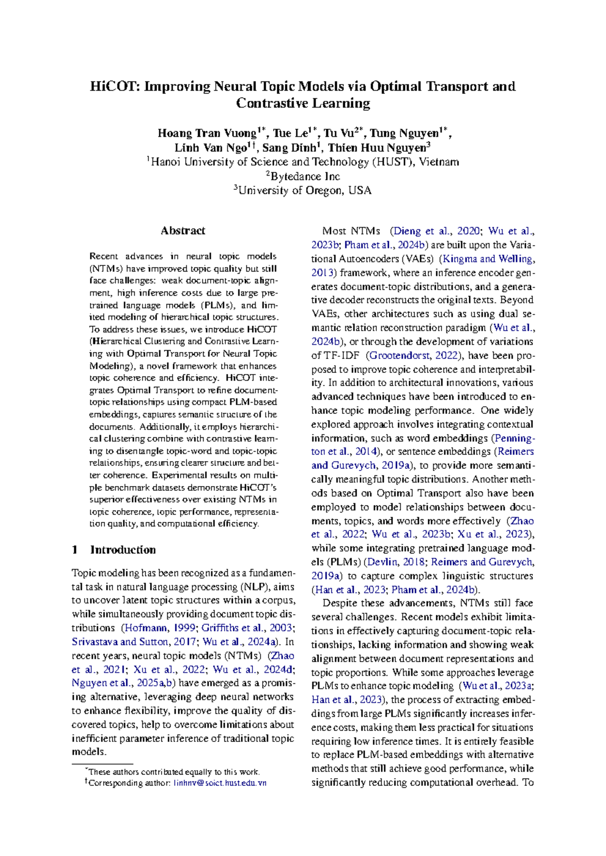 HiCOT: Enhancing Neural Topic Models with Optimal Transport ...