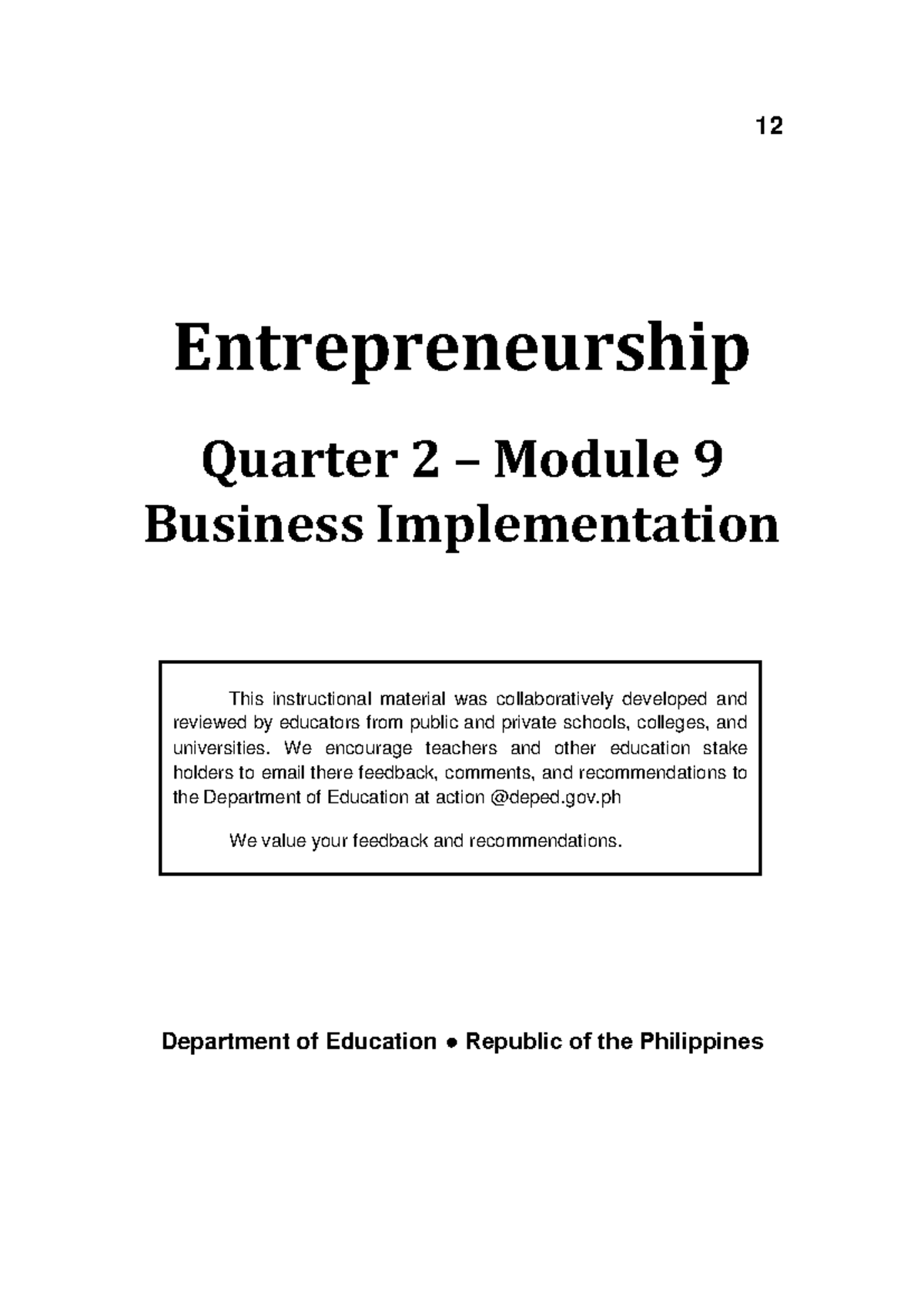 Entrep 12 q1 mod9 v2-Div Level-1 - 12 Entrepreneurship Quarter 2 ...
