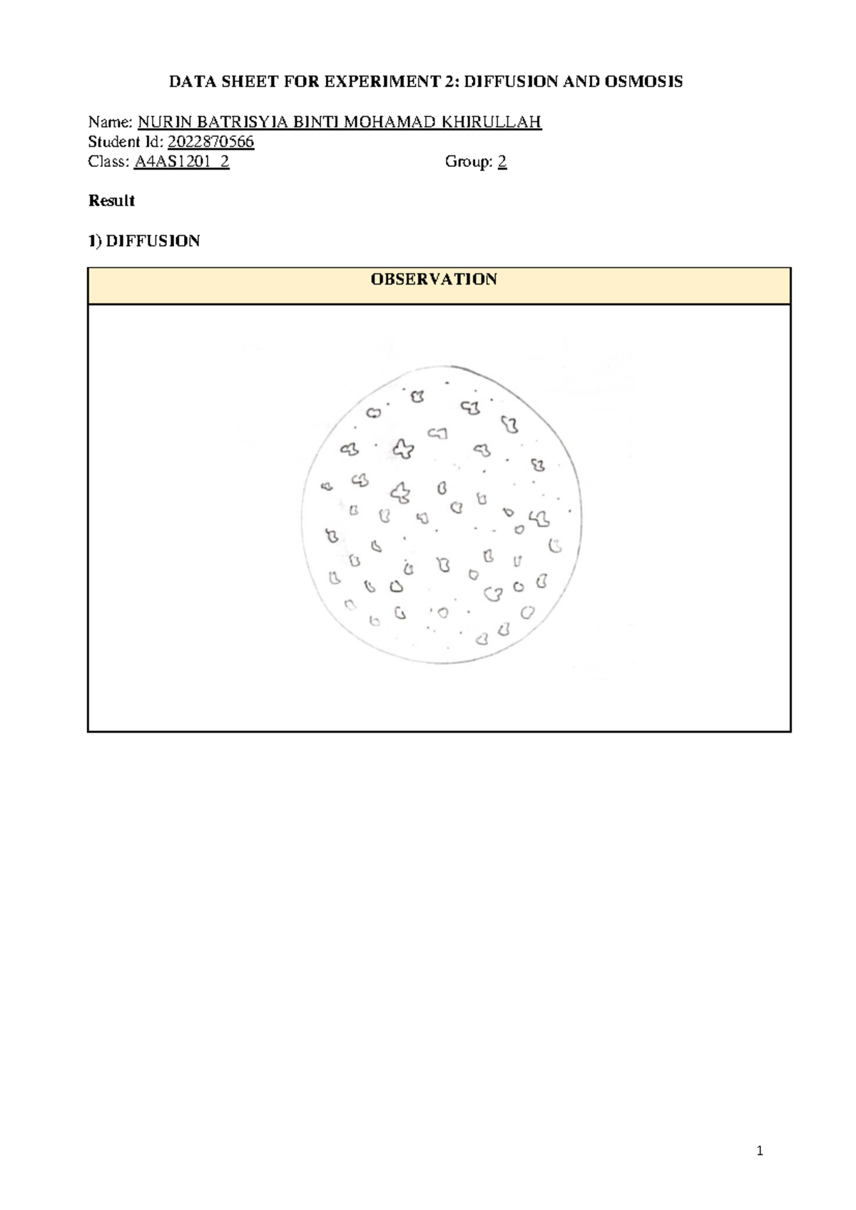 2.2 DATA Sheet FOR Experiment 2- Diffusion AND Osmosis (FOR Students ...