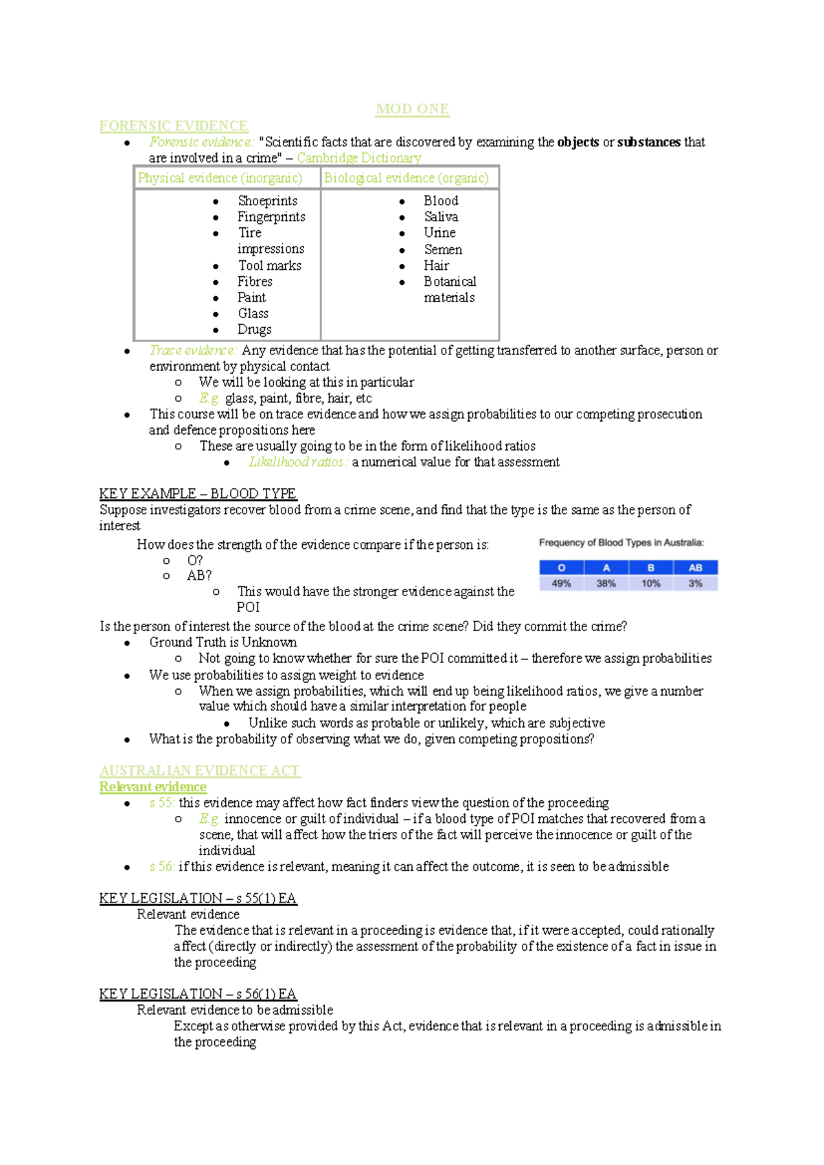 Forensic Evidence and Statistics: Modules 1-5 Overview - Studocu