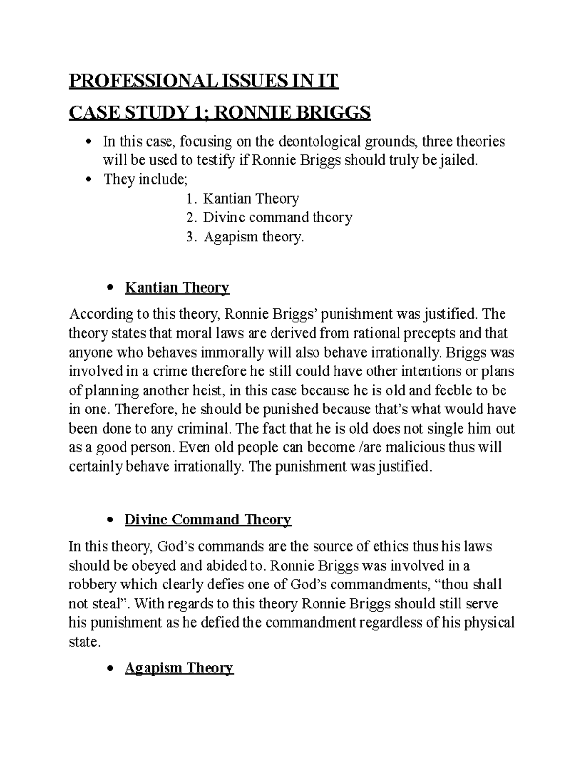 Professional Issues in IT: Case Study of Ronnie Briggs Analysis - Studocu