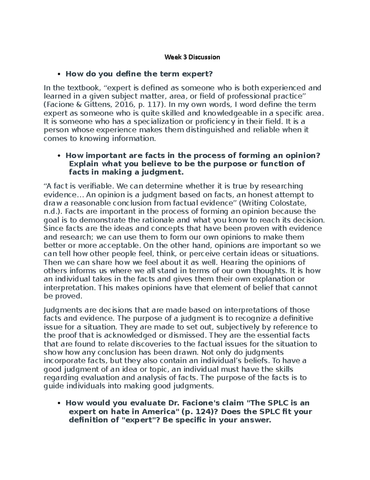 Assignment 2- critical thinking - Week Two Assignment: Journal Chamberlain University College of ...