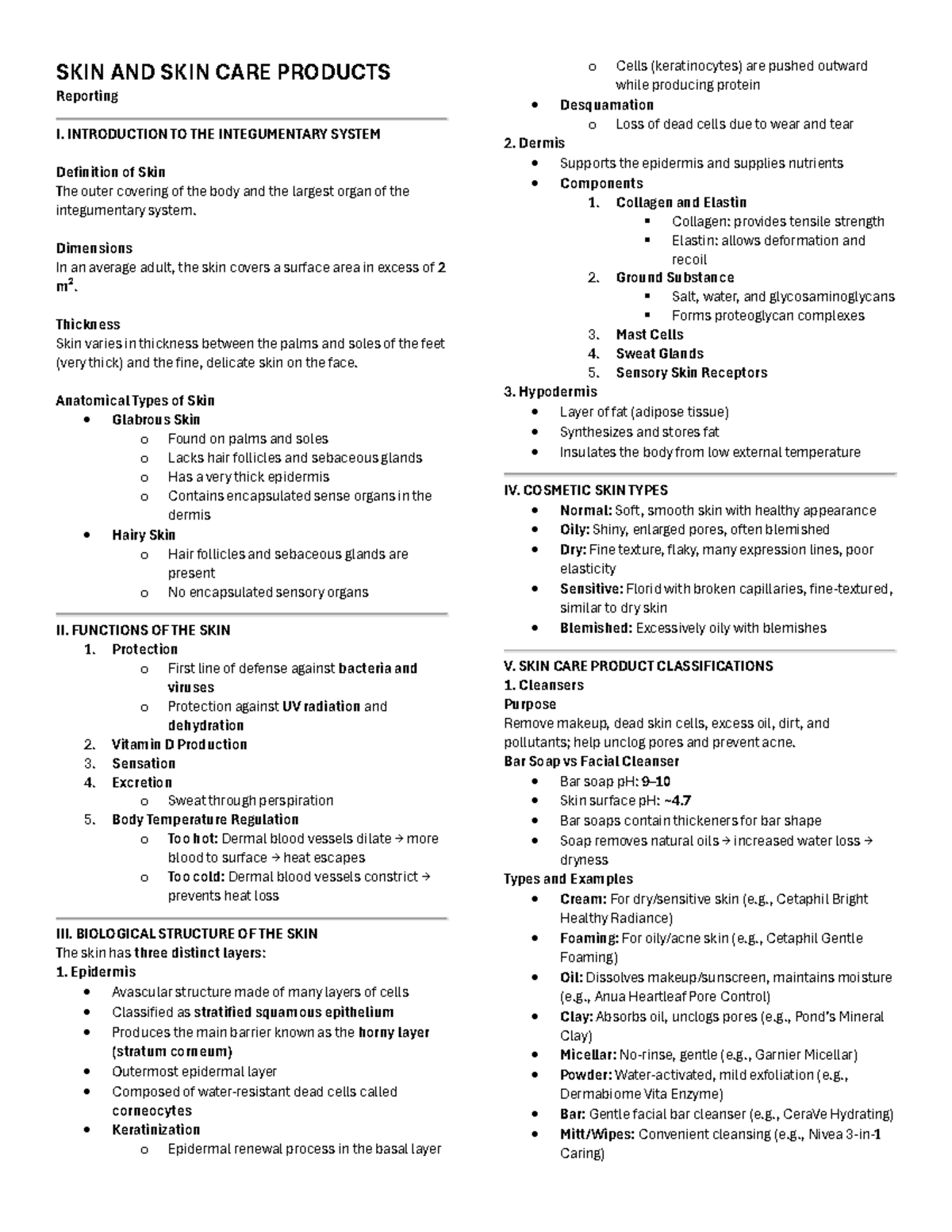 SKIN AND SKIN CARE PRODUCTS: A Comprehensive Overview (BIO 101) - Studocu