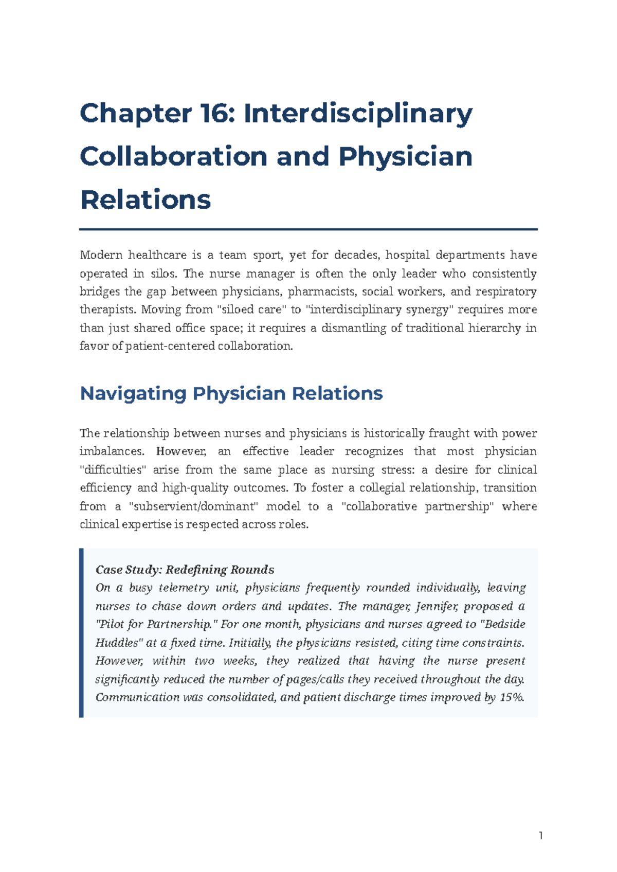Chapter 16: Interdisciplinary Collaboration & Physician Relations - Studocu