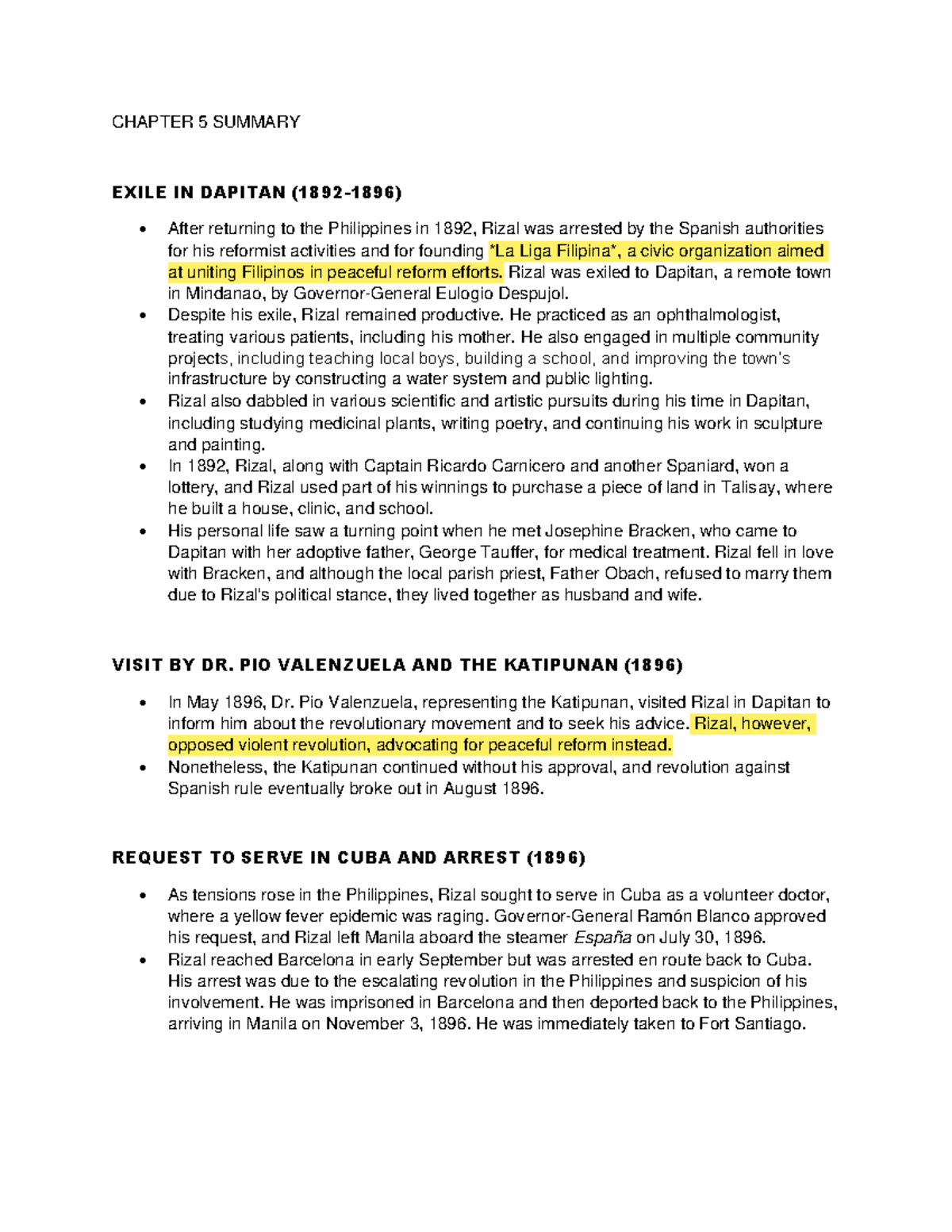 Phili Chapter 5 Summary - CHAPTER 5 SUMMARY EXILE IN DAPITAN (1892-1896 ...