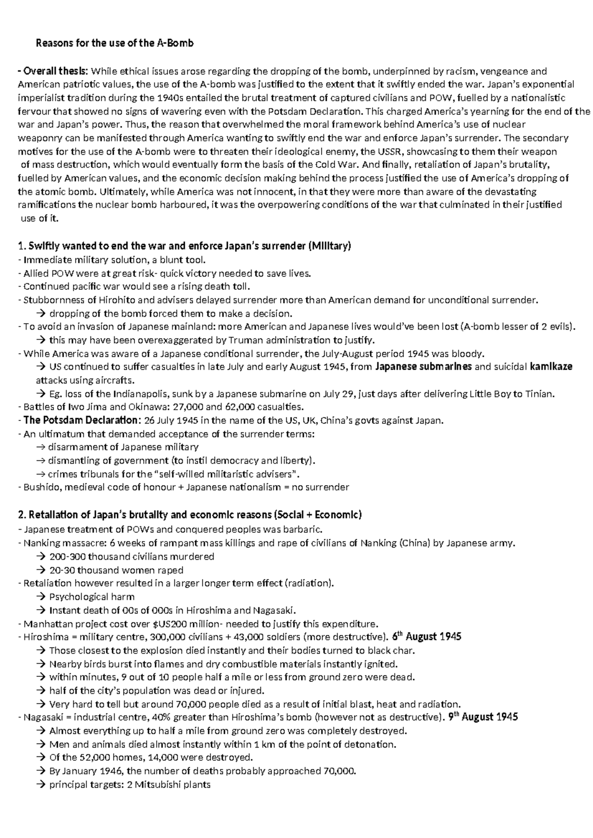 Reasons for the Use of the Atomic Bomb: Ethical and Historical ...