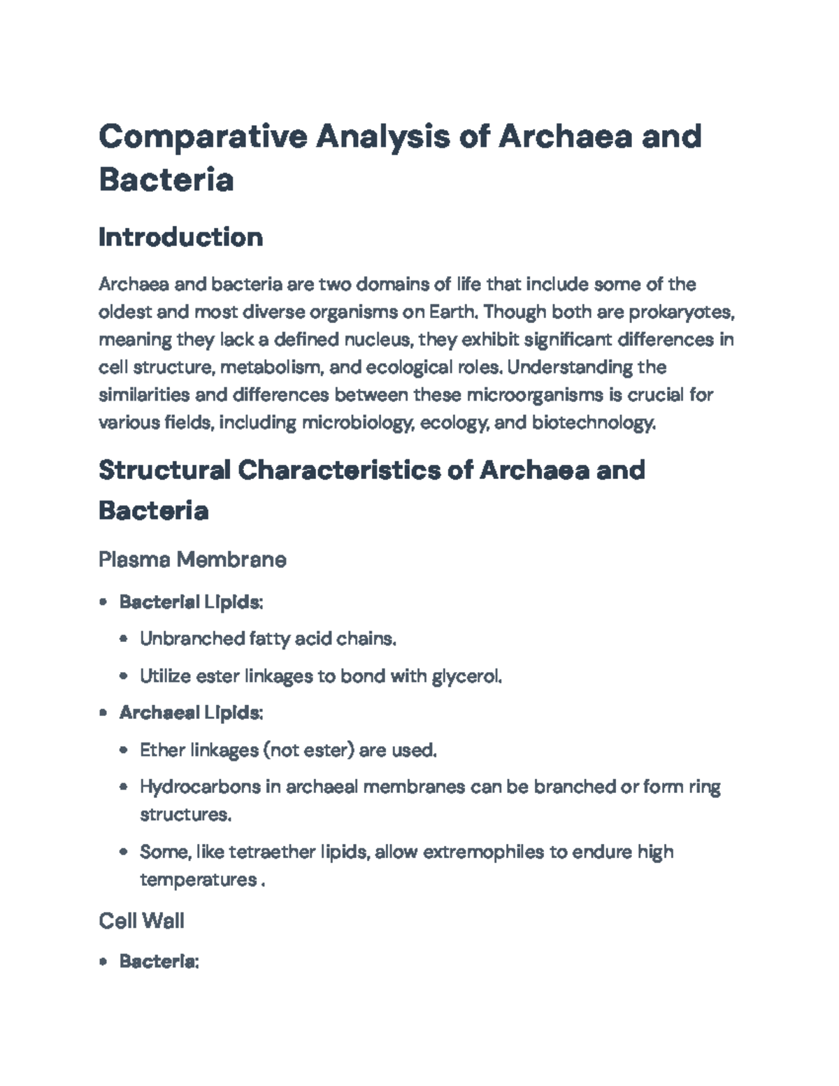 Comparative Analysis of Archaea and Bacteria: Structure & Ecology ...