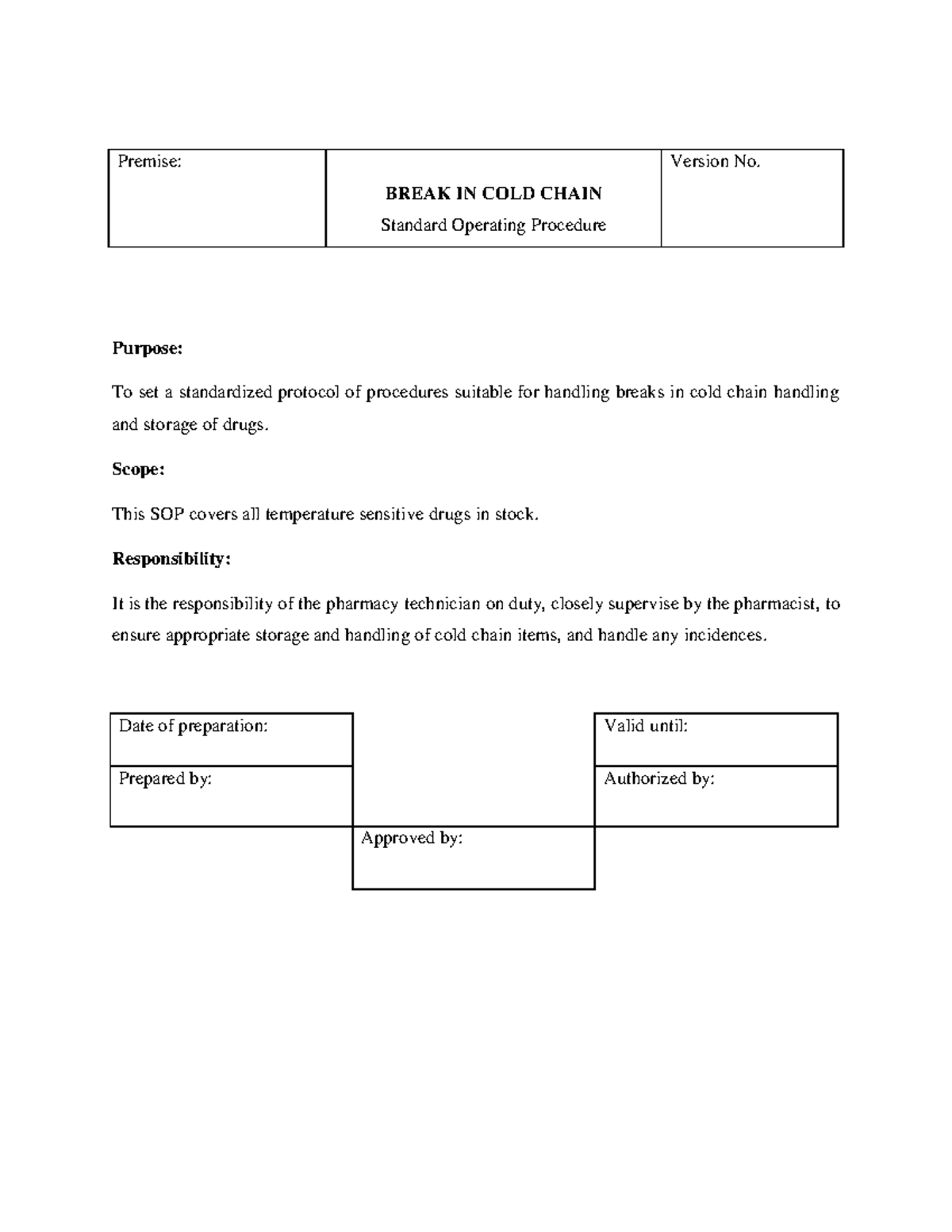 Sop For Managing Break In Cold Chain Standard Protocol Guide Studocu