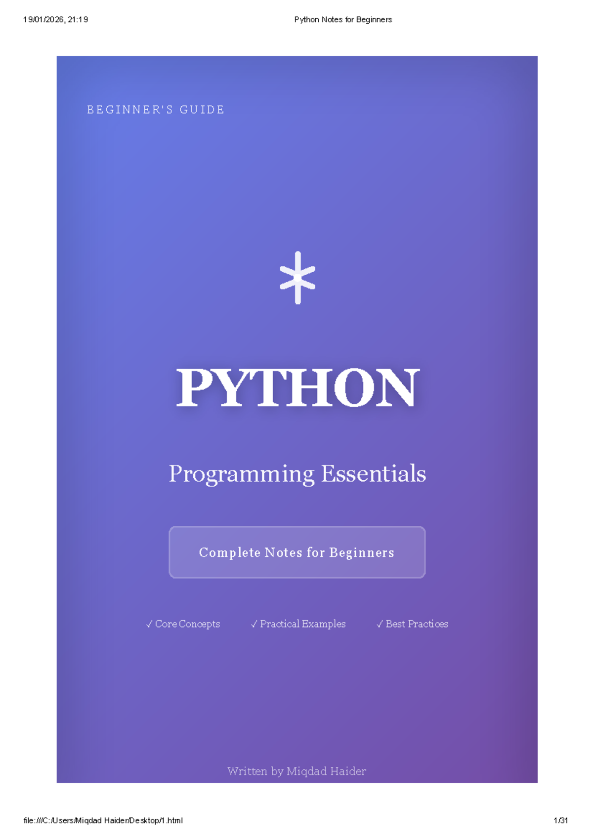 21:19 Python Programming Essentials: Comprehensive Beginner's Guide - Studocu