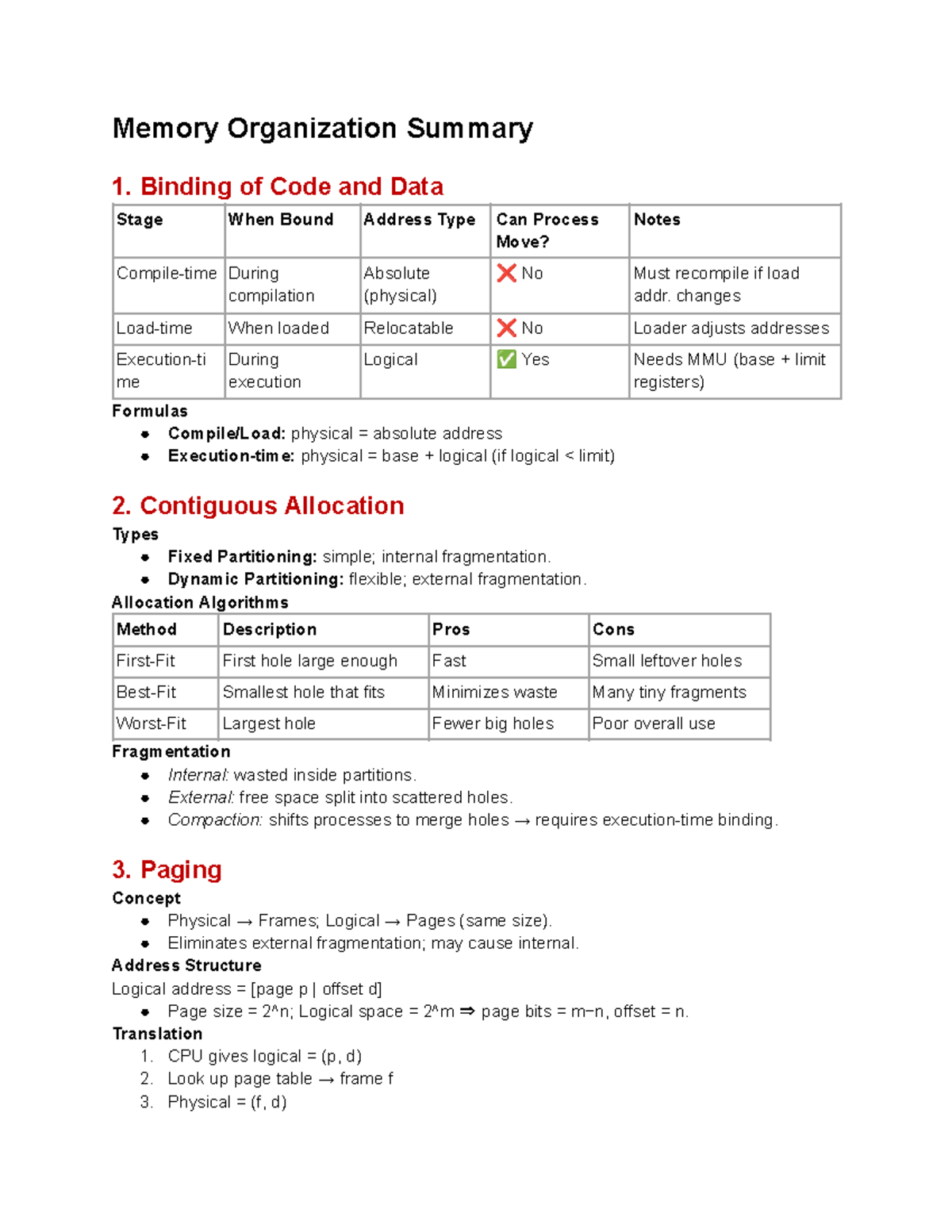 Lecture 7 Summary: Memory Organization and Management Concepts - Studocu