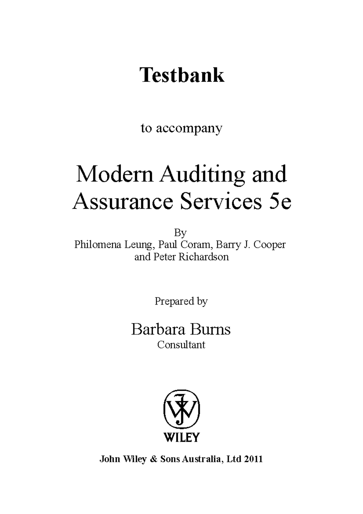 Testbank For Modern Auditing Assurance Services 5e Chapter 14 Studocu