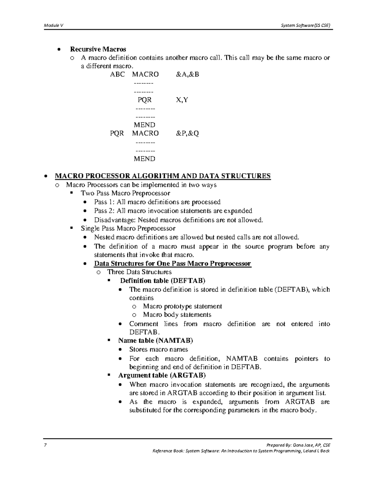 Two Pass Macro Processor - Module V System Software (S5 CSE) - Studocu