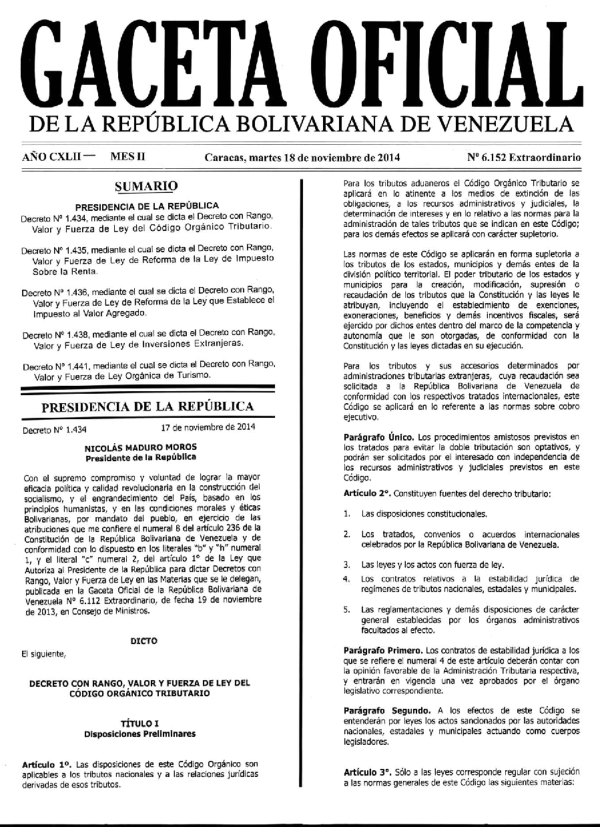 Decreto con Rango, Valor y Fuerza de Ley del Código Orgánico Tributario ...