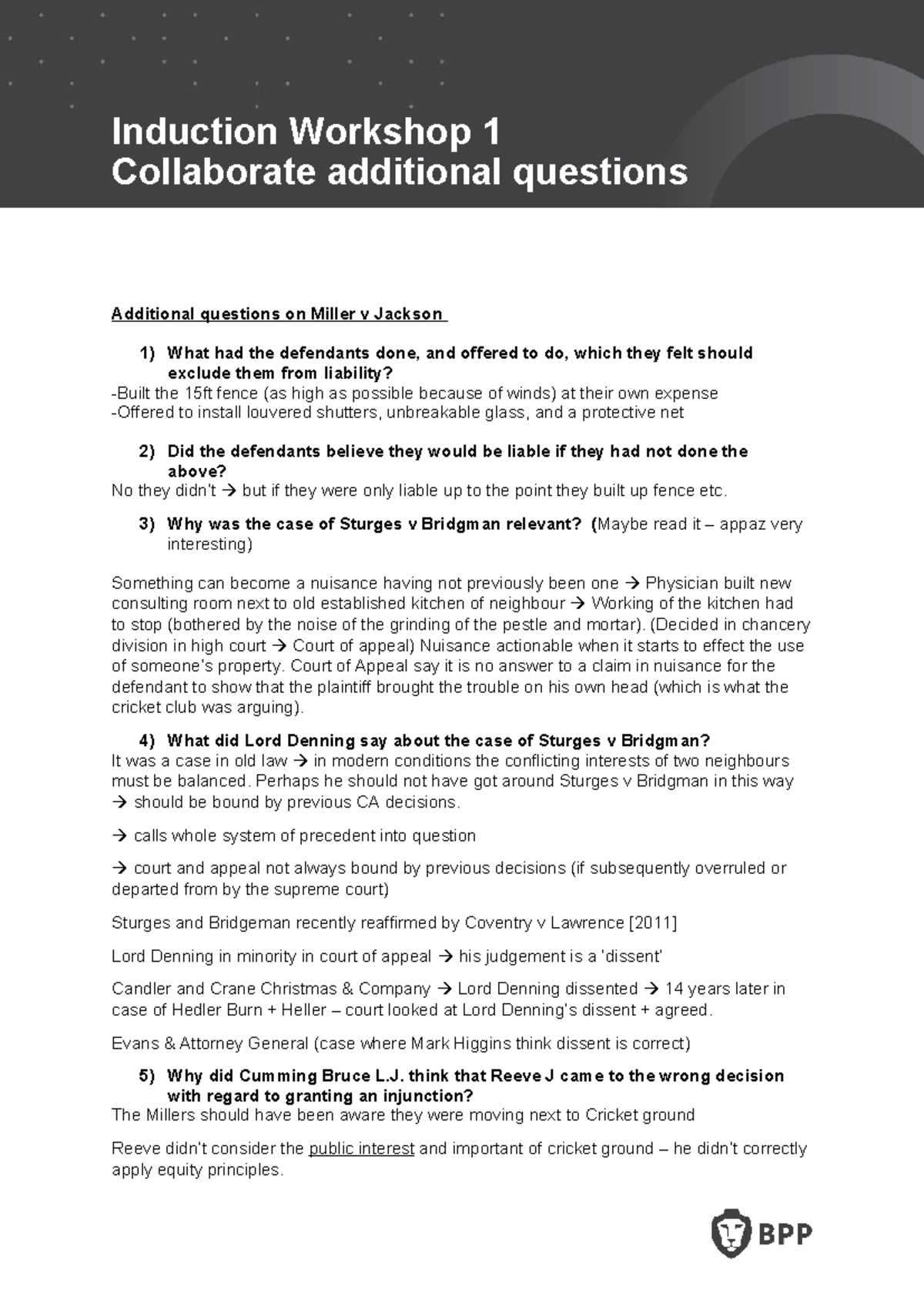 PL1 Workshop 1: Additional Questions on Miller v Jackson Case Study ...