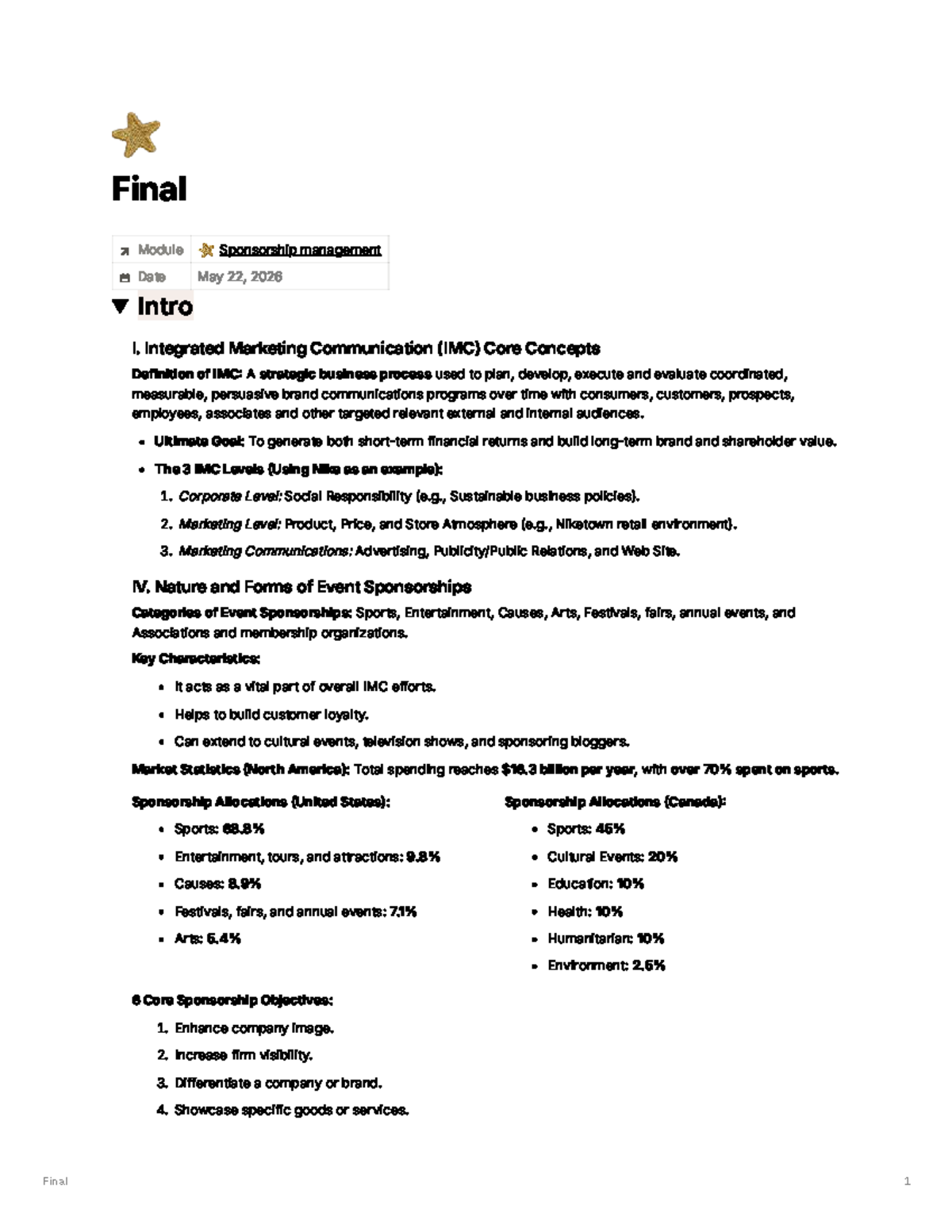 Final Review: Integrated Marketing Communication & Sponsorship ...
