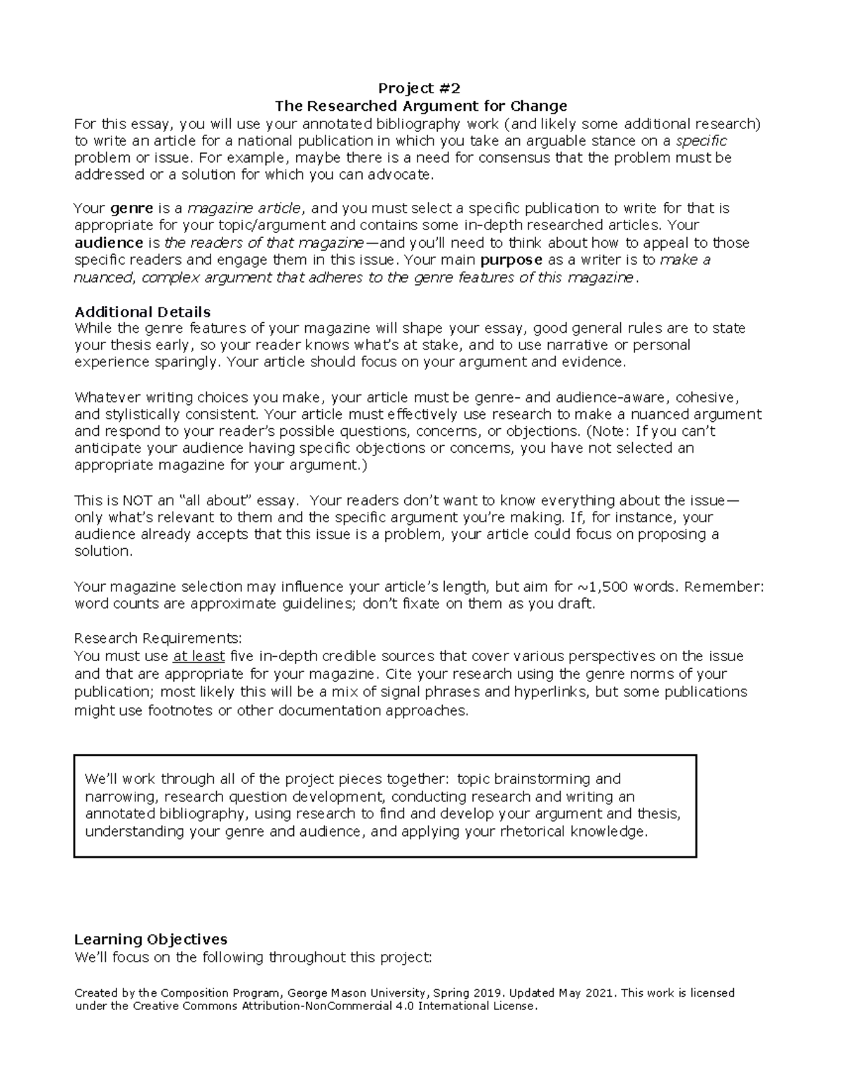 Researched Argument for Change Assignment: Writing for Impact - Studocu