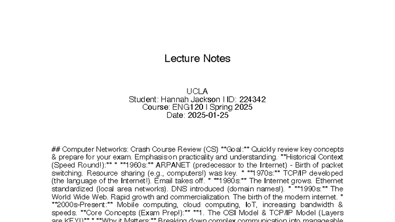 ENG120 Spring 2025: Computer Networks Crash Course Review - Studocu