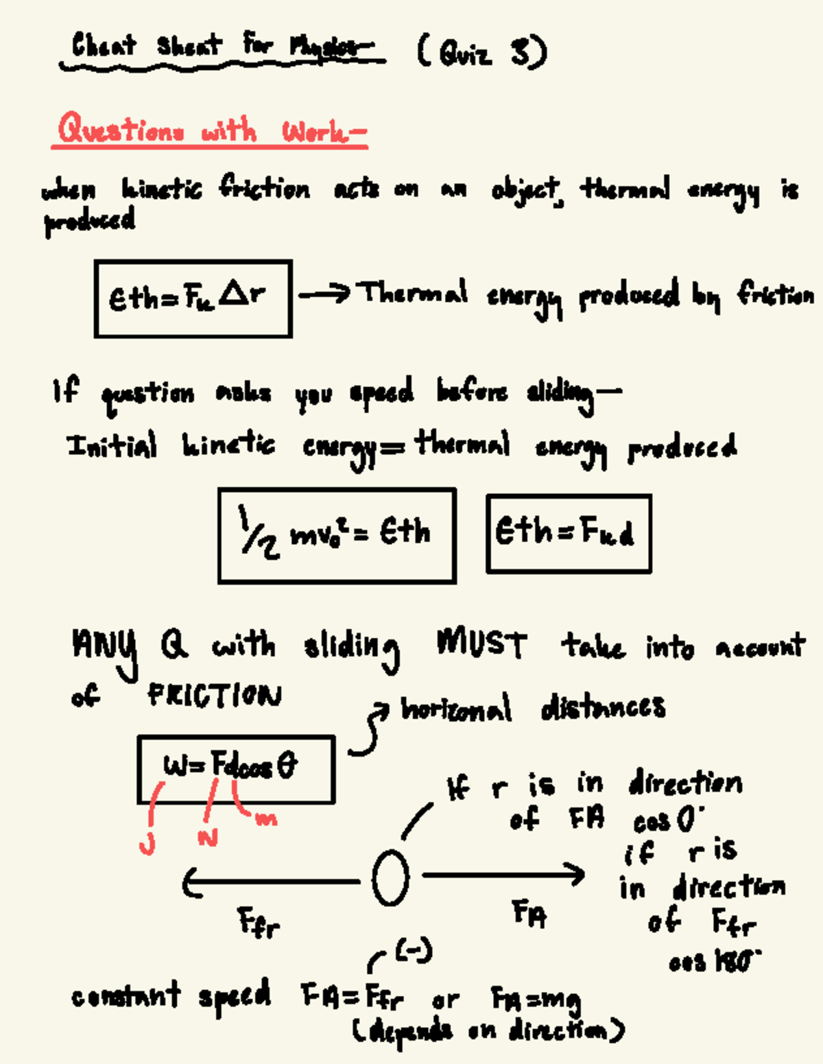 Physics Quiz 3 Notes: Kinetic Energy, Friction & Collisions - Studocu