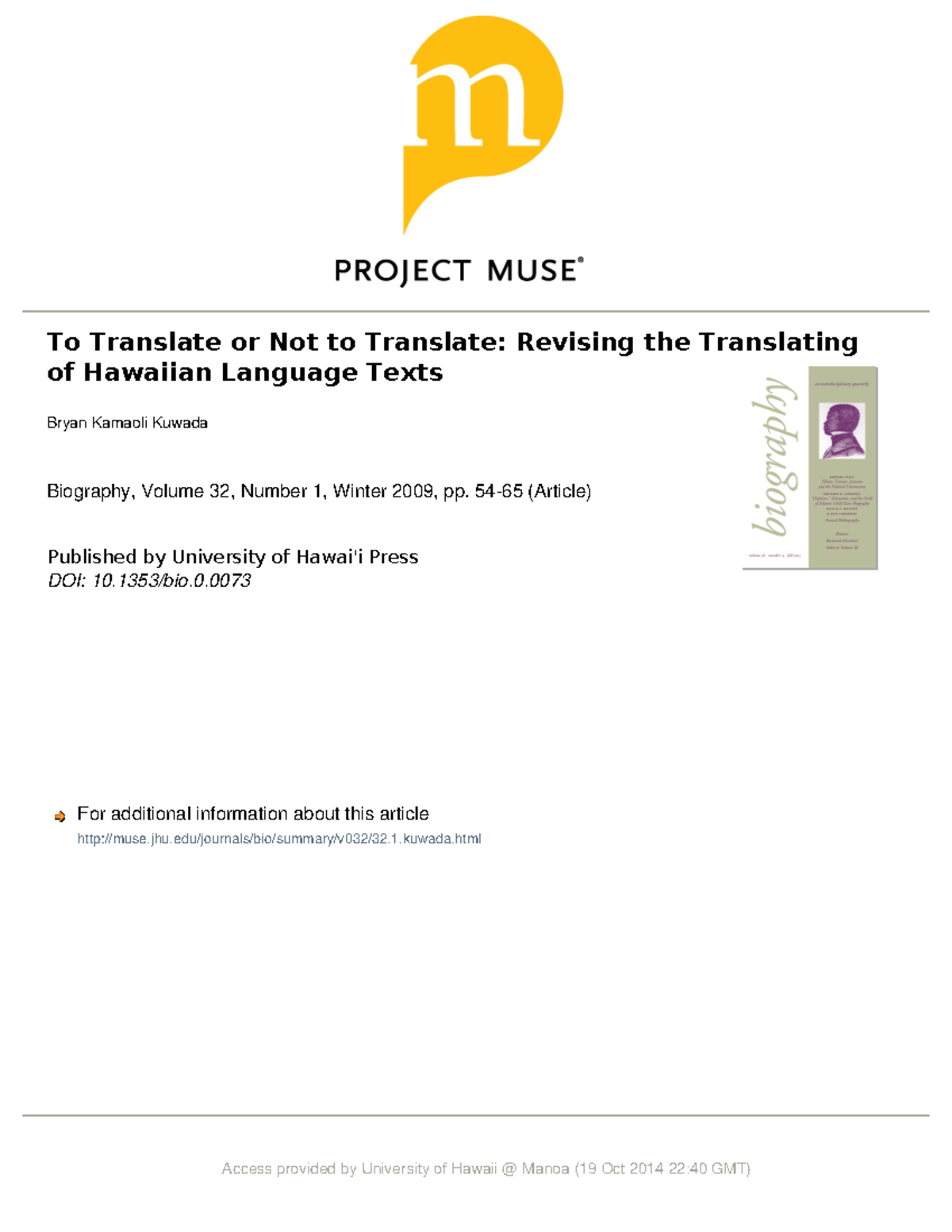 To Translate or Not to Translate: Revising Hawaiian Texts (ENG 32.1 ...