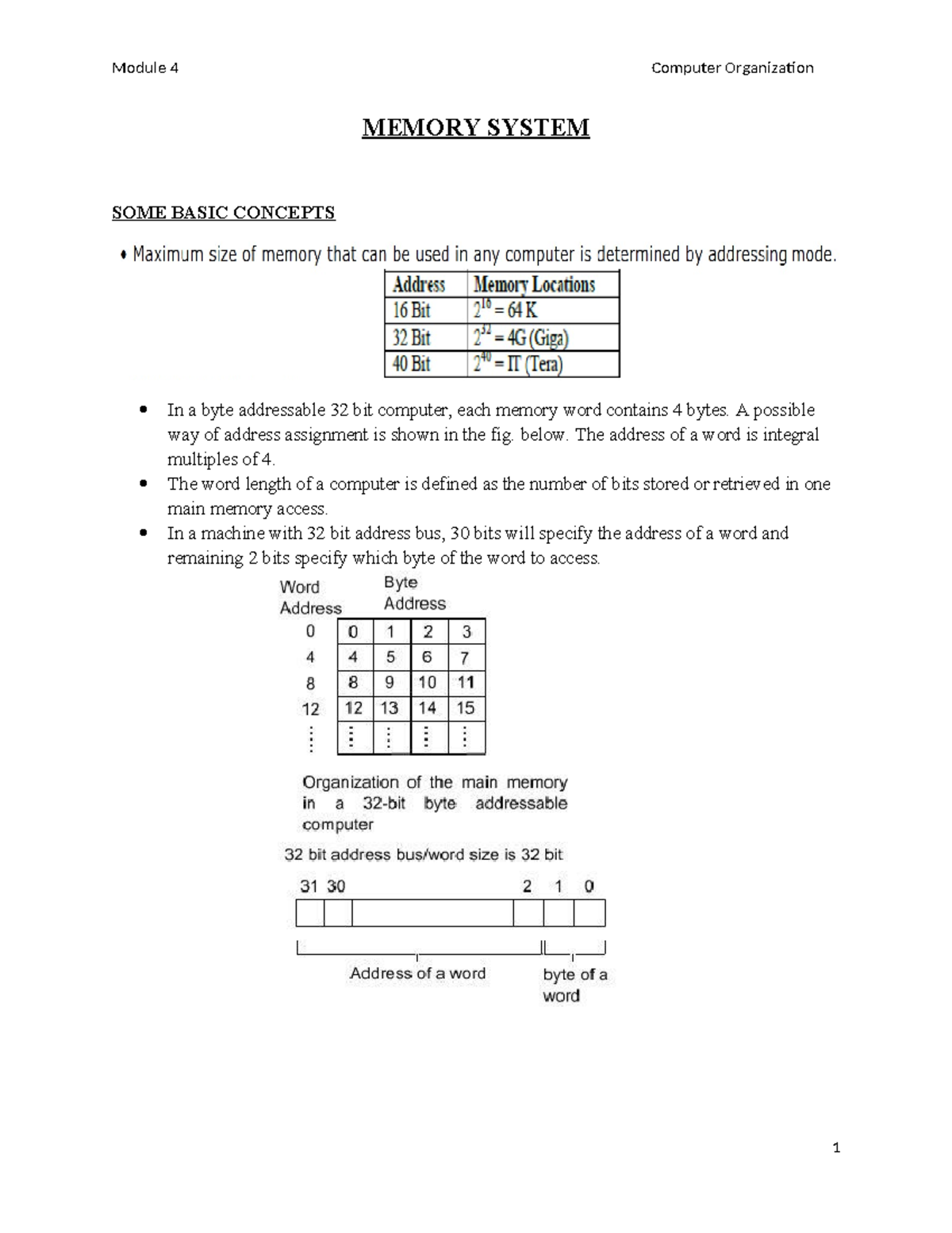 COA 18EC35 Module 4: Memory System Concepts and Organization - Studocu