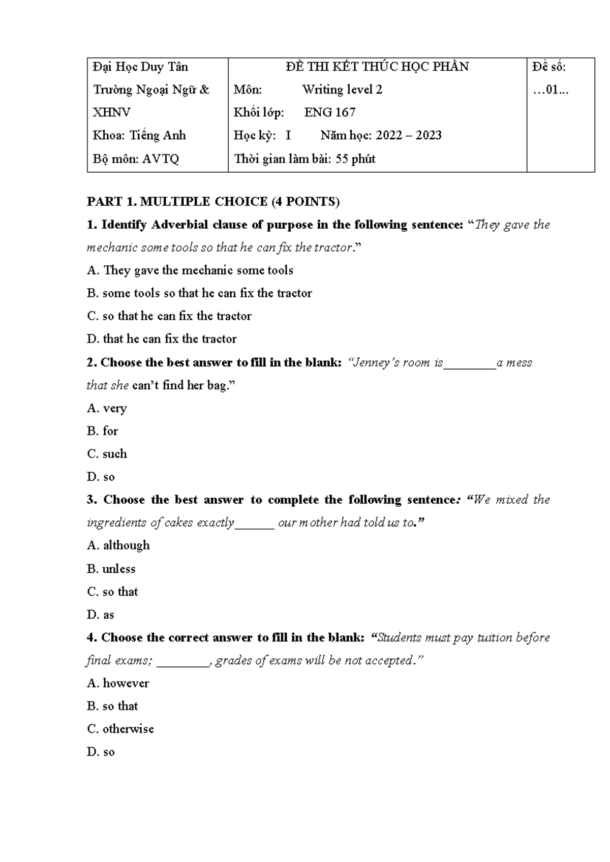 ENG 167 - Writing Level 2 Final Exam Questions and Topics - Studocu