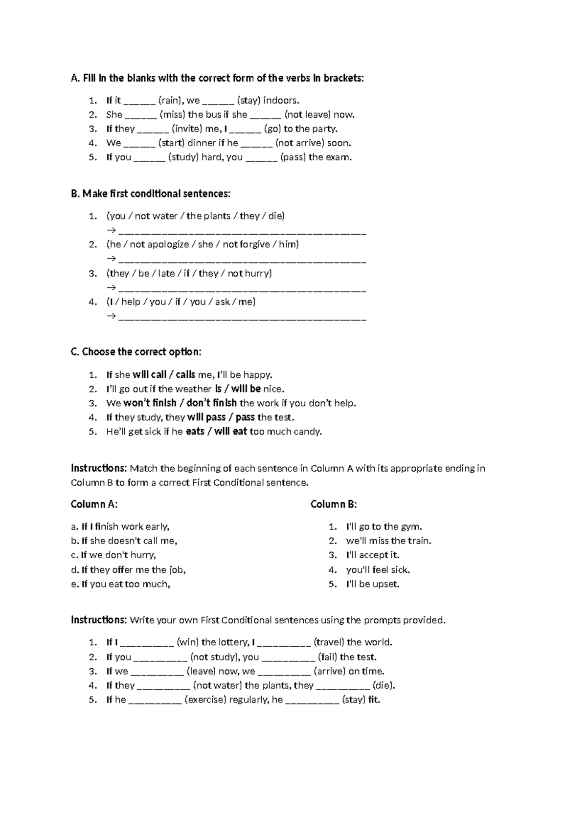 Conditionals - Grammar Test Preparation Assignments - Studocu
