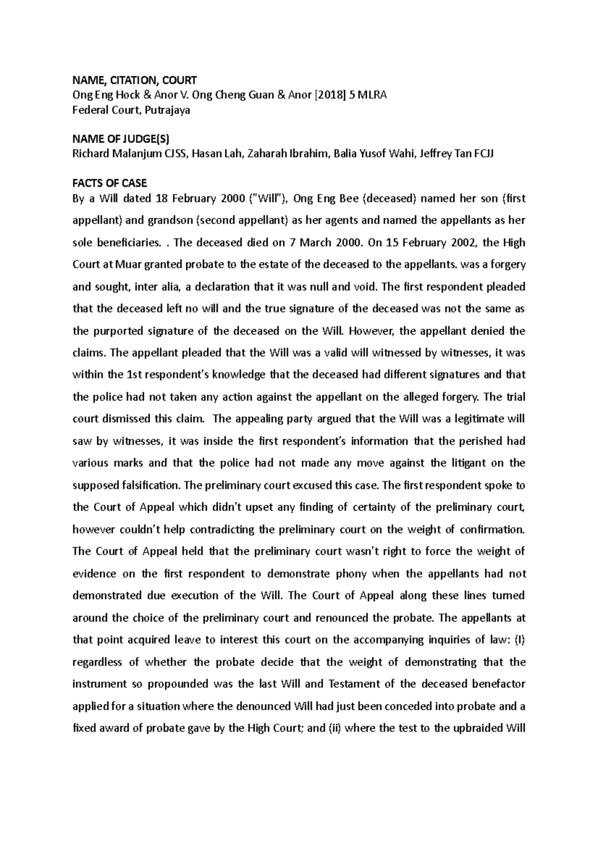 Ong Eng Hock v Ong Cheng Guan: Case Summary & Court Judgment Analysis ...