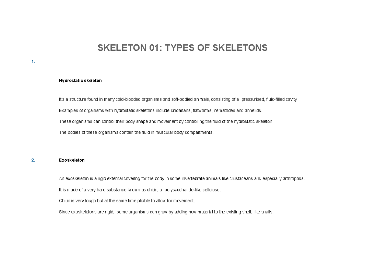 Types of Skeletons: Insights and Structures for SKELETON 01 Notes - Studocu