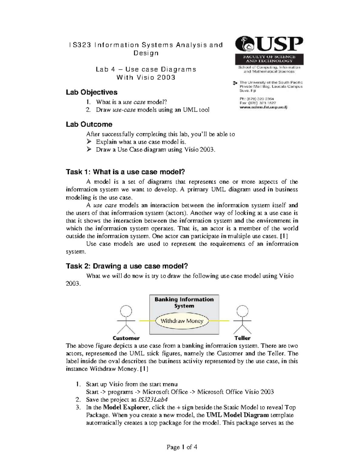 IS323 Lab 4: Use Case Diagrams with Visio 2003 Guide - Studocu