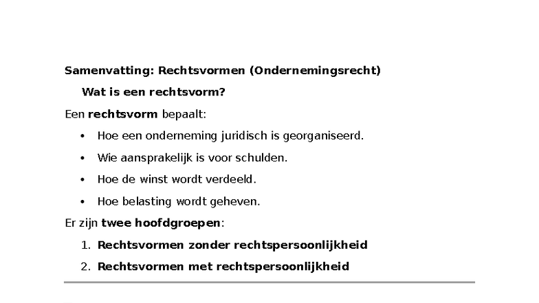 Samenvatting: Rechtsvormen in het Ondernemingsrecht - Studeersnel