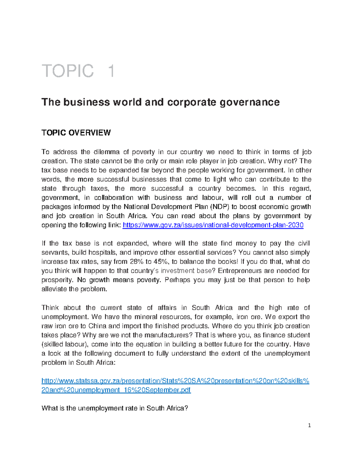 Business World & Corporate Governance: Topic 1 Overview & Insights ...