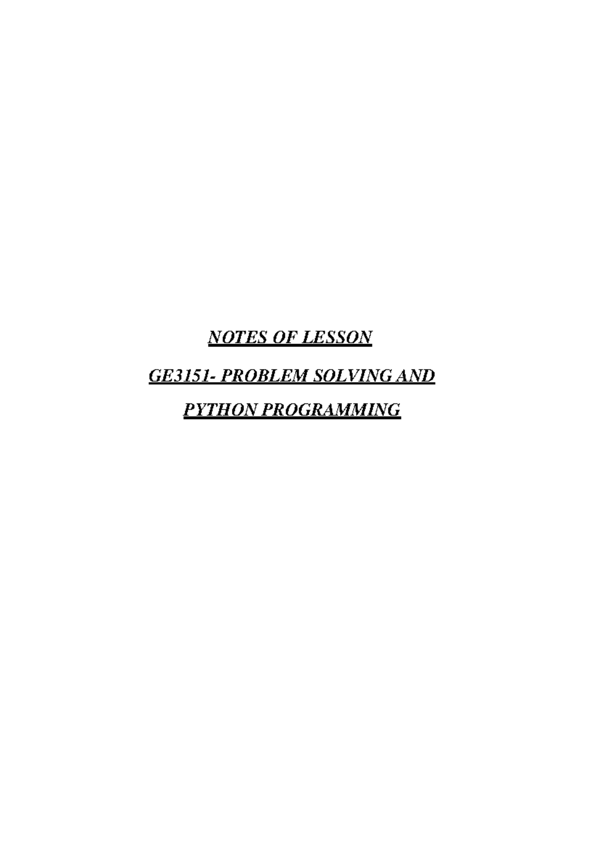 Ge3151 Final Exam Notes On Problem Solving And Python Programming Studocu