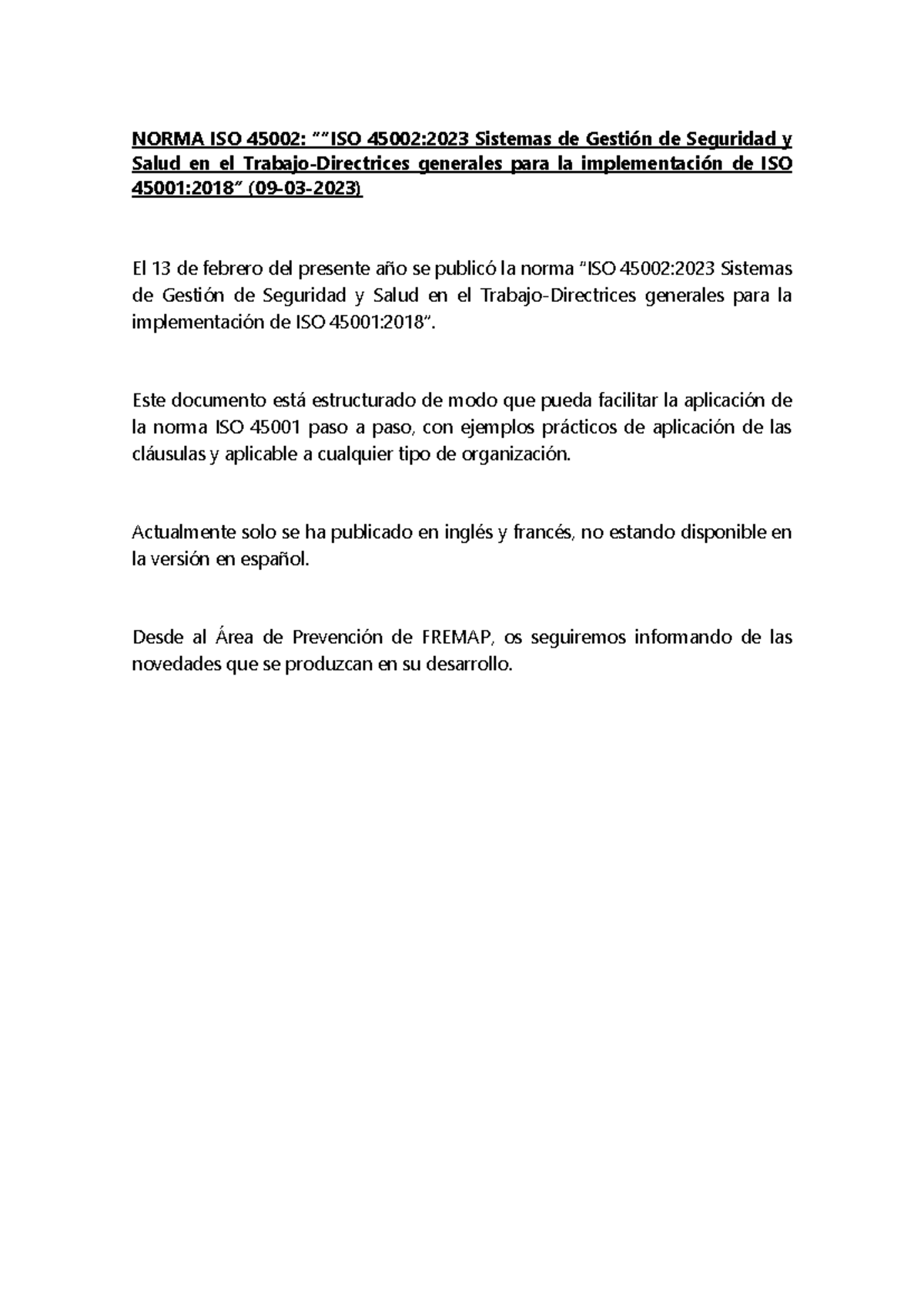 ISO 45002:2023 - Resumen y Guía de Implementación en Seguridad y Salud ...