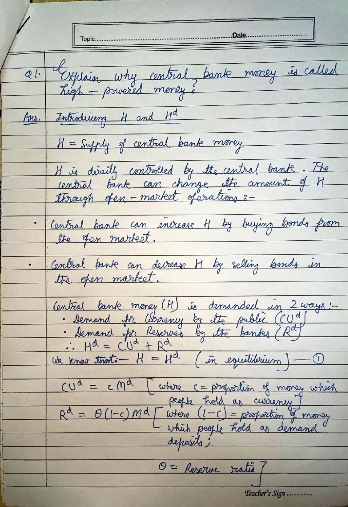 Macro Economics Assignment: Understanding High Powered Money & Money ...