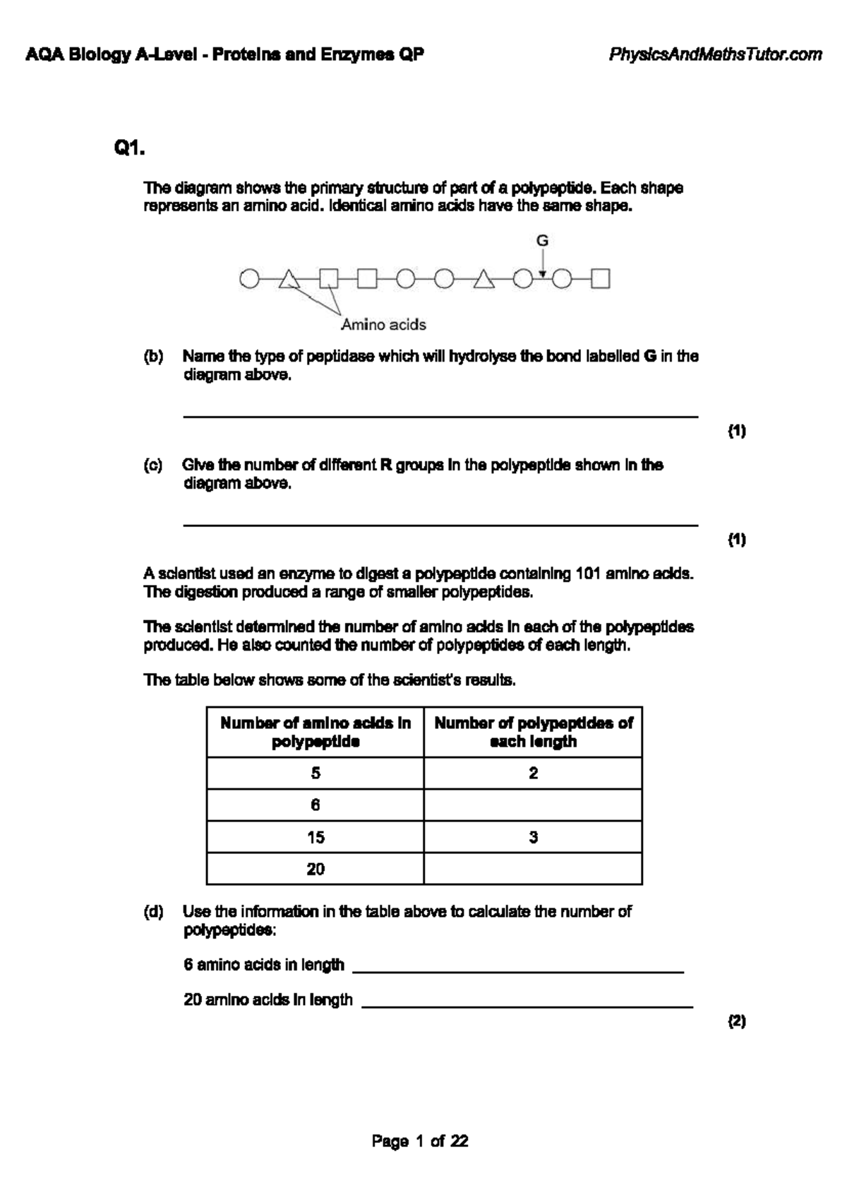 AQA Biology: Proteins and Enzymes QP Study Guide - Studocu